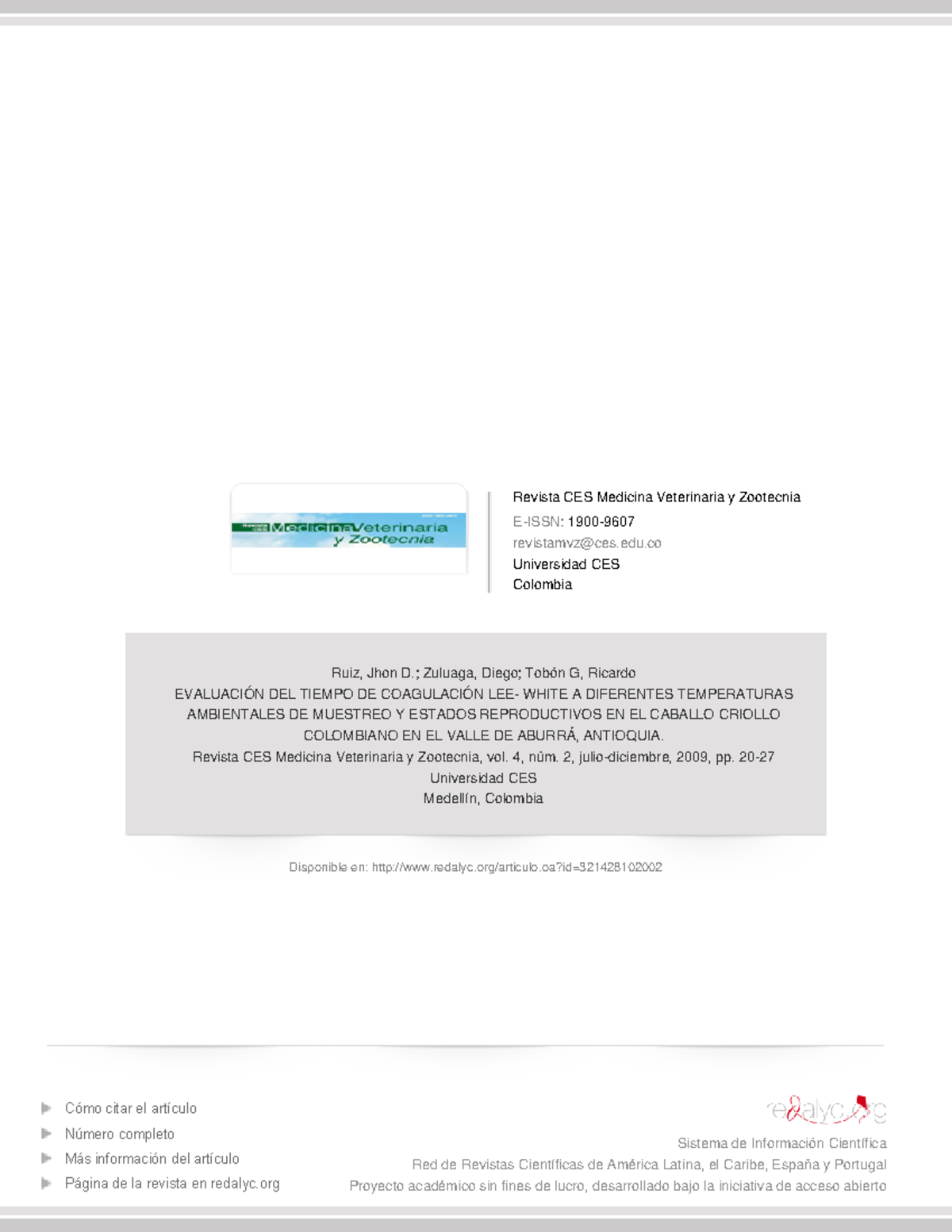 321428102002 - Protocolo - Revista CES Medicina Veterinaria y Zootecnia E-ISSN: 1900- - Studocu