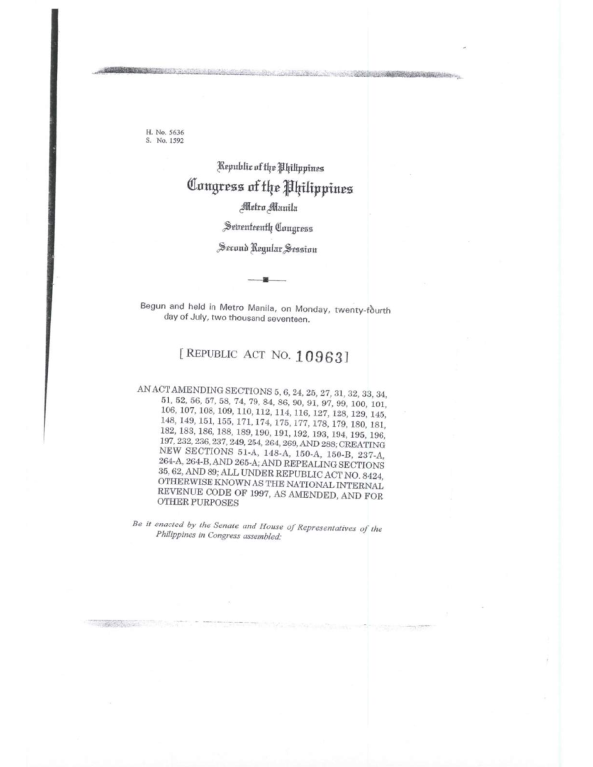 RA 8424 as amended by RA 10963 - Introduction to Anthropology - Studocu