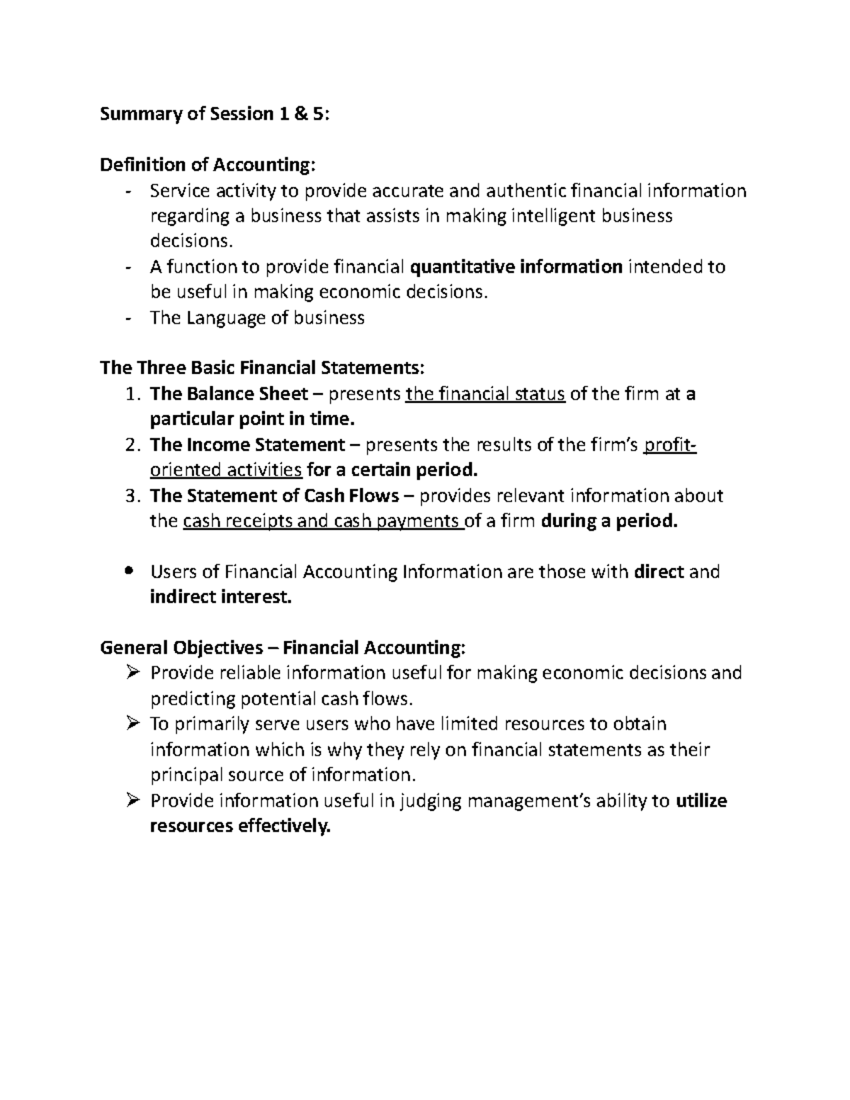 Chart of Accounts - Summary of Session 1 & 5: Definition of Accounting ...