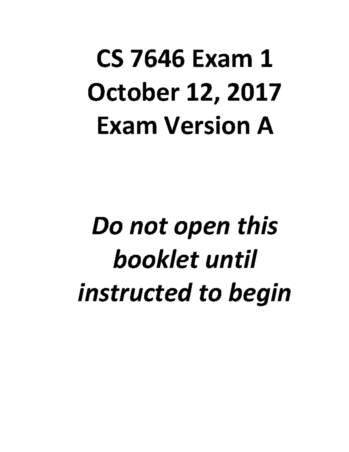 2017 Fall Exam1 version A - CS 7646 Exam 1 October 12, 2017 Exam ...