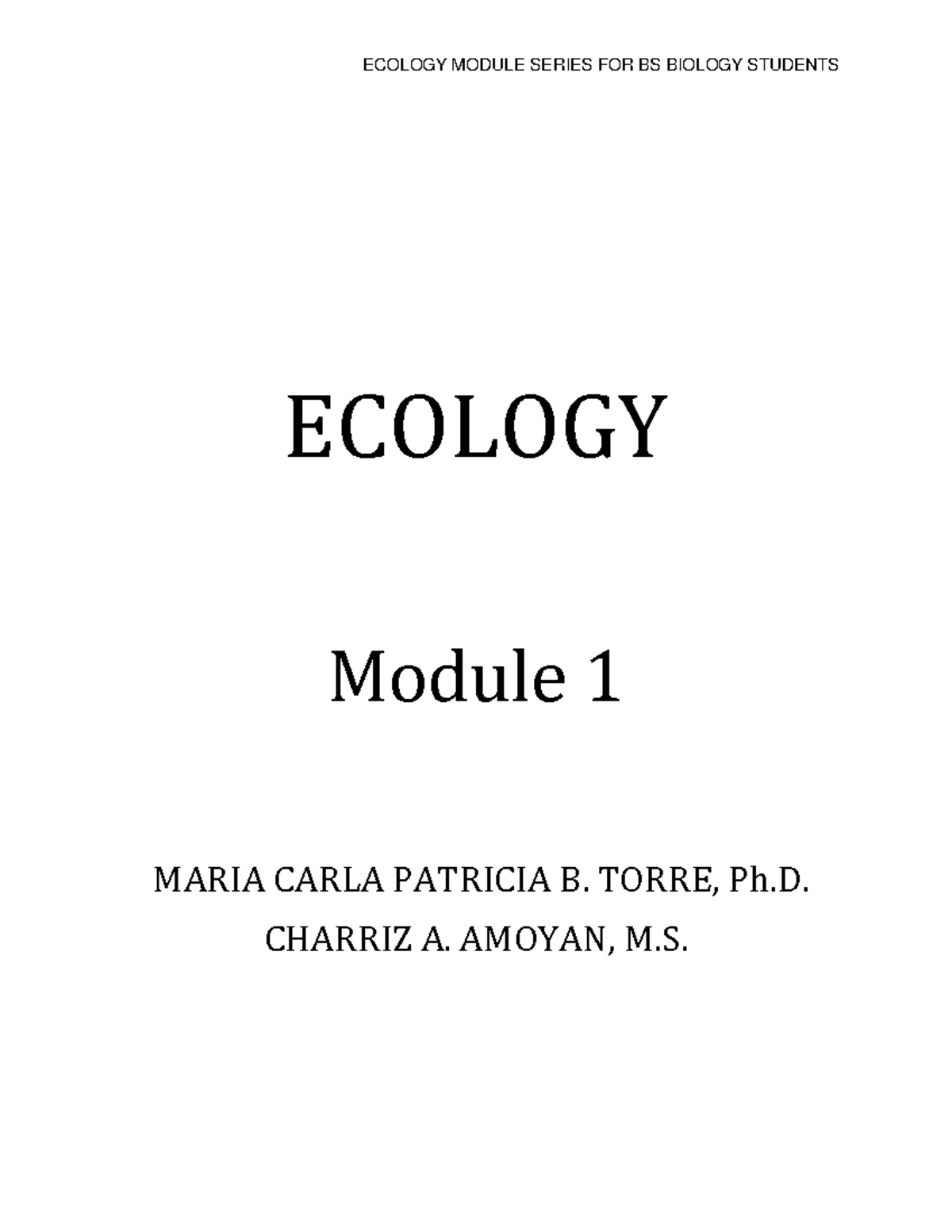 Ecology Lesson 2 module ecol, evol biodiv - ECOLOGY Module 1 MARIA ...