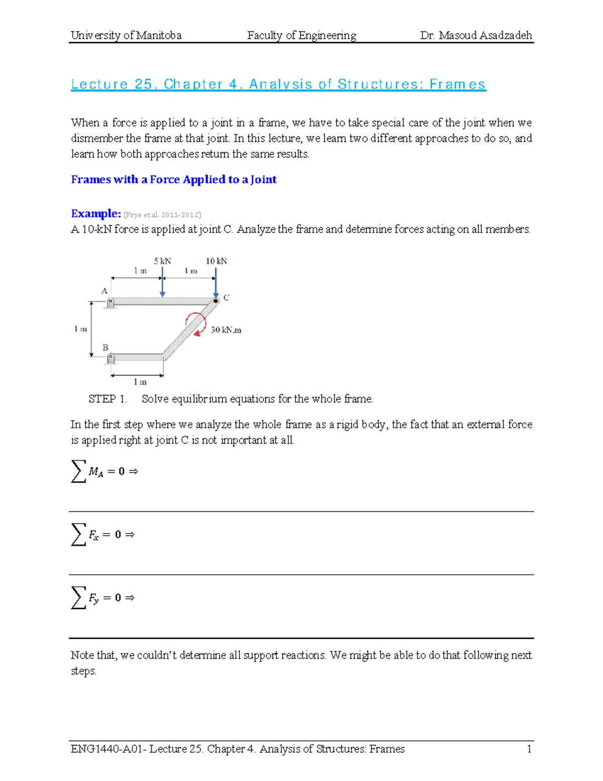 L25-Frames-incomplete - Le ct u r e 2 5. Ch a pt e r 4. An alysis of St ...