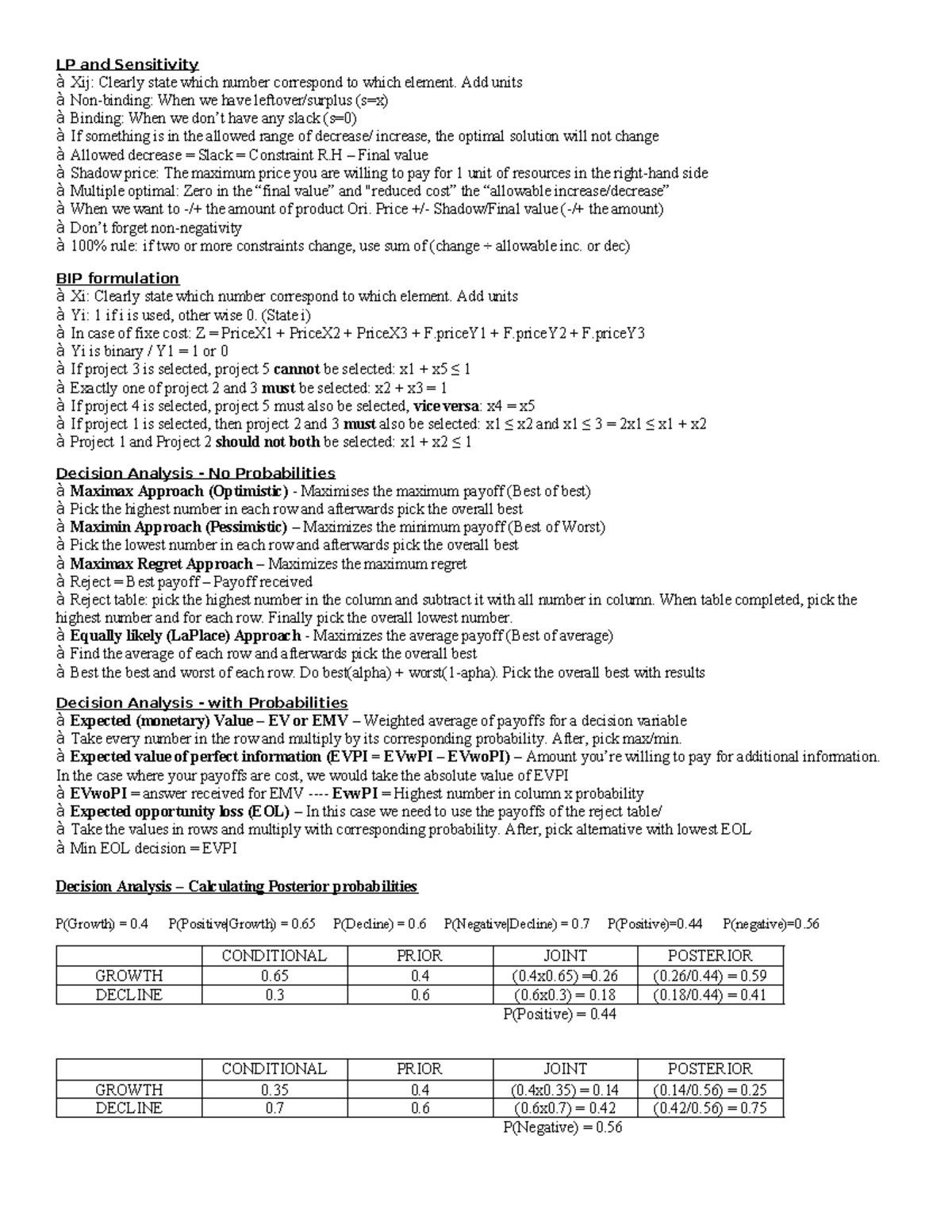 Cheat sheet adm 2302 - LP and Sensitivity à Xij: Clearly state which number correspond to which ...