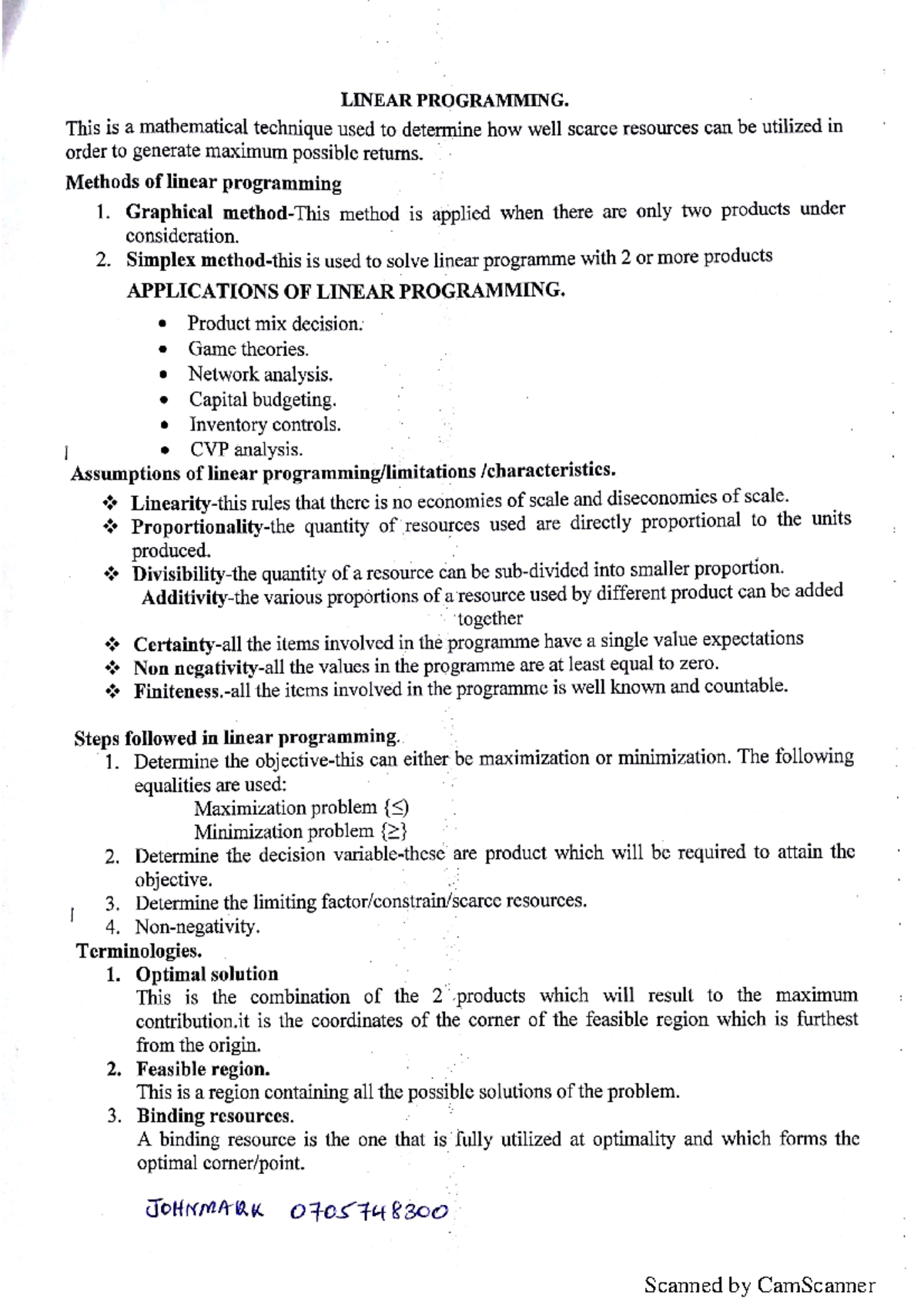 Linear programming 2 cpa - LINEAR PROGRAMMING. This is a mathematical ...