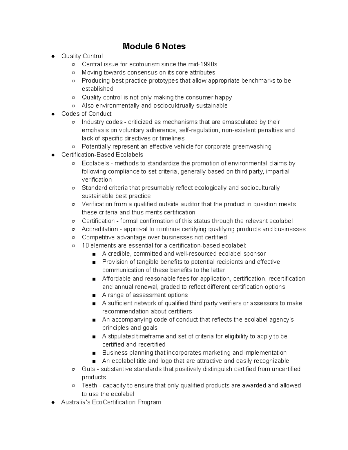 Module 6 Notes - Module 6 Notes Quality Control Central issue for ...