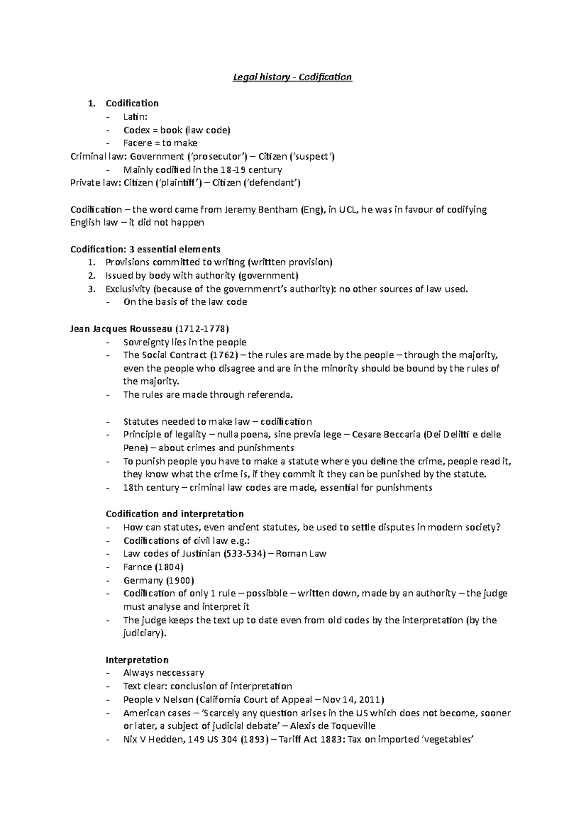 Week 1 - Lecture - Legal history - Codification Codification Latin ...