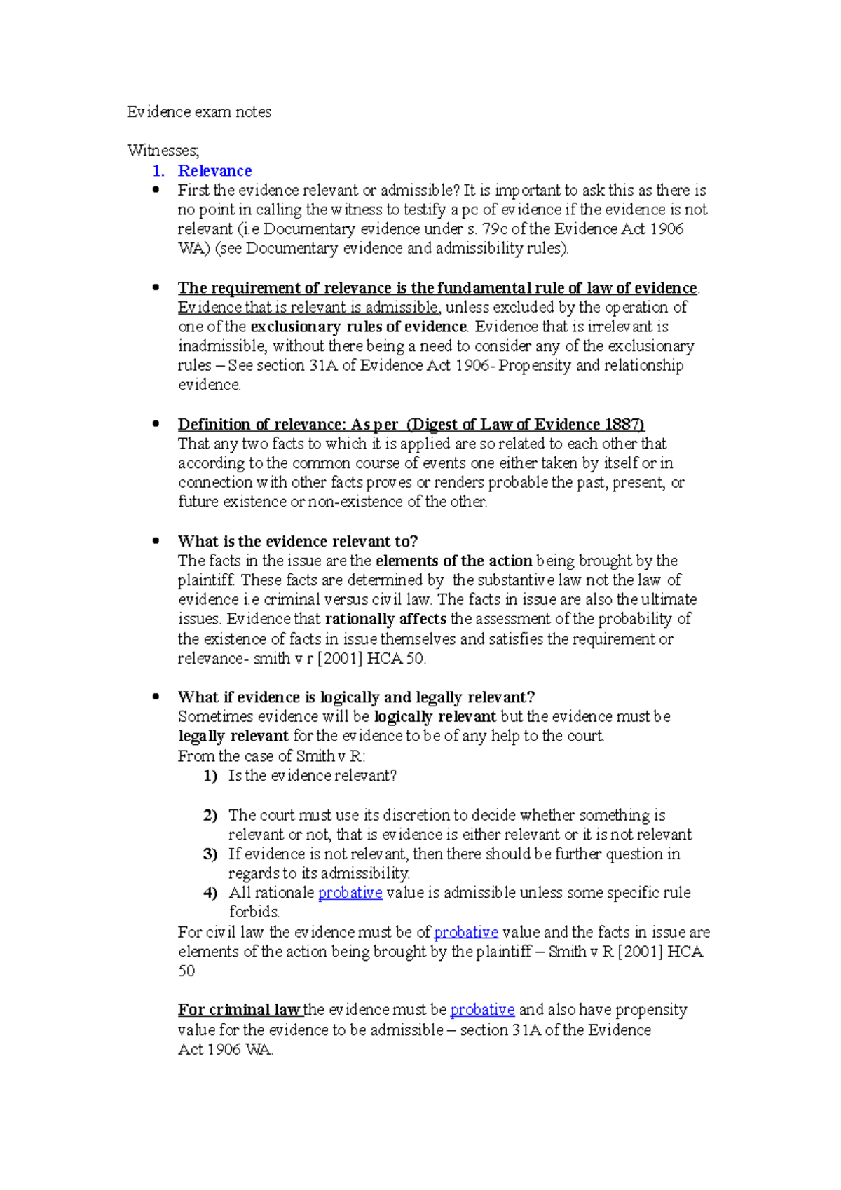 Evidence-exam-notes - Summary Evidence - Evidence exam First the ...