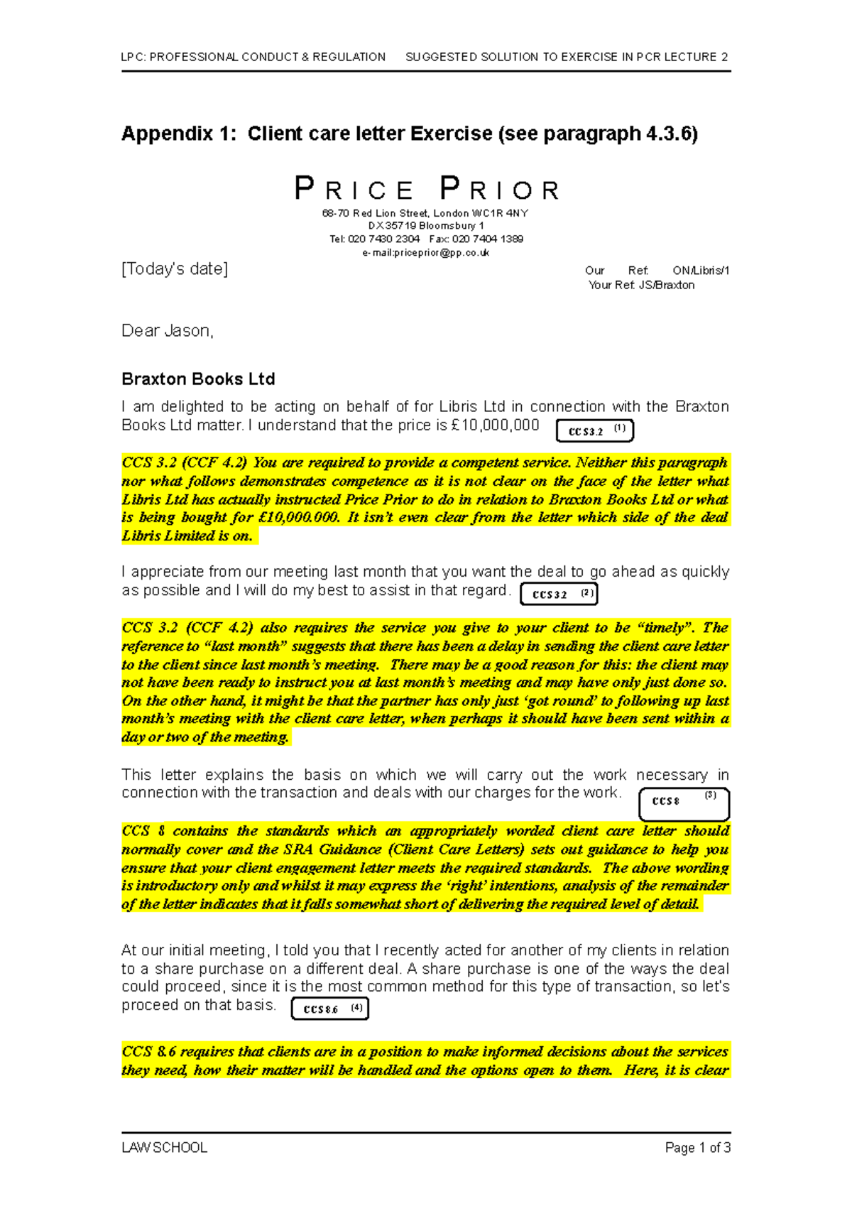 Client Care Letter Suggested Answer 2021 22 For VLE ONLY BPP Studocu