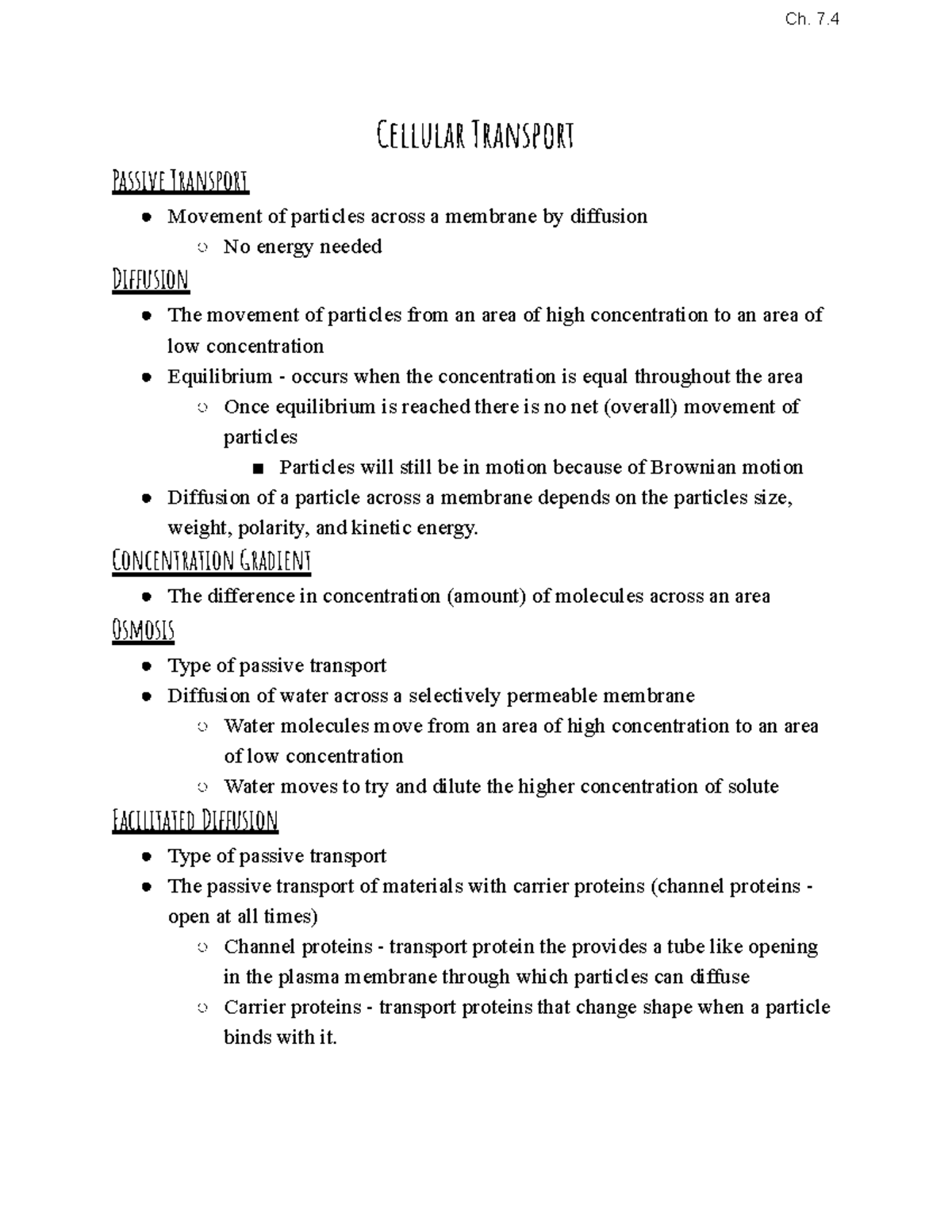 Cellular Transport - Ch. 7. Cellular Transport Passive Transport ...