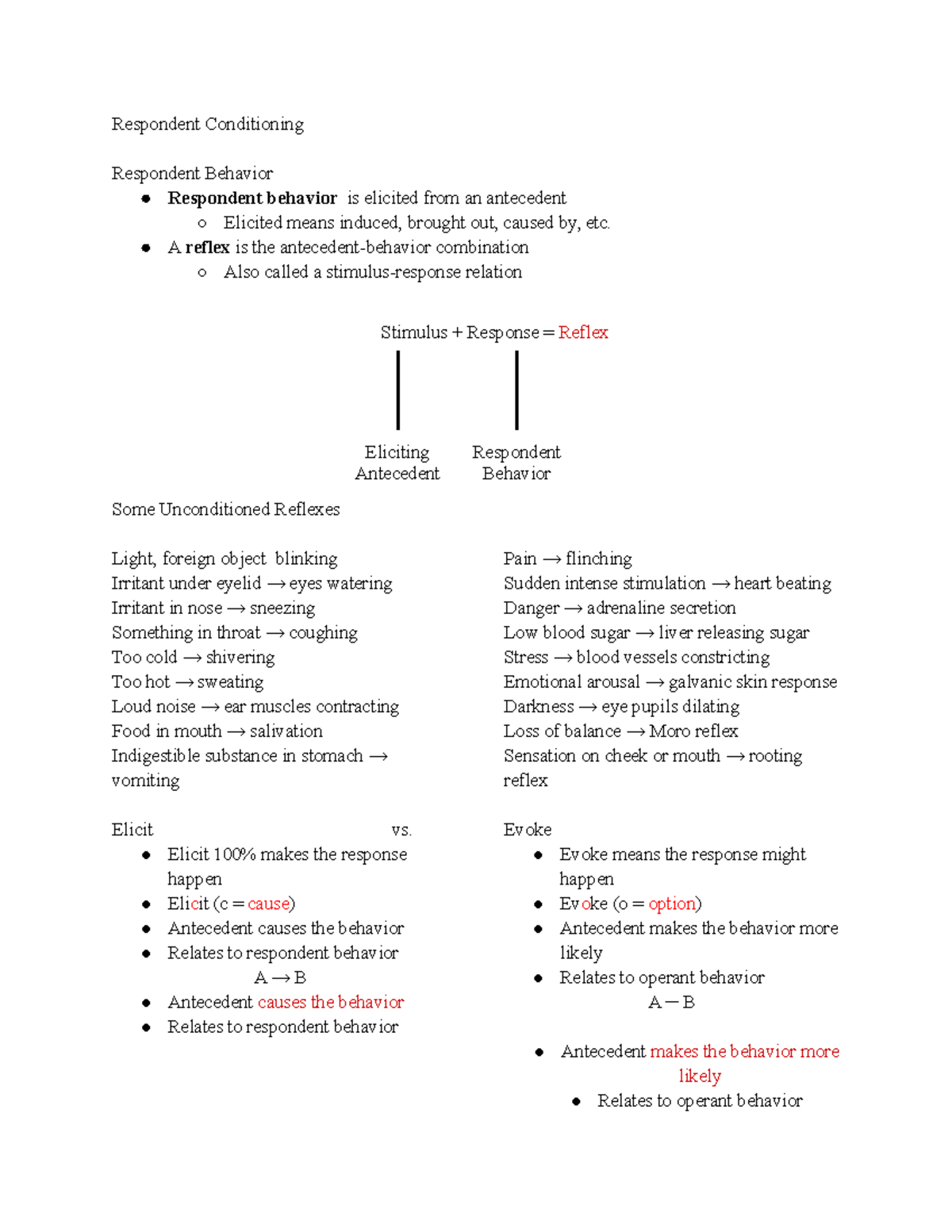 Oct. 13 - Notes from Professor Hope - Respondent Conditioning ...