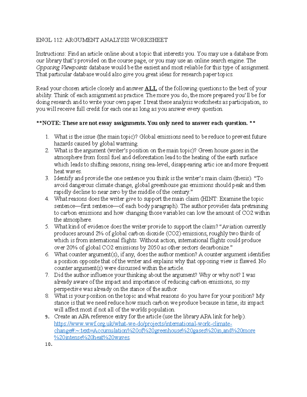 Argument Analysis WS 5 - ENGL 112: ARGUMENT ANALYSIS WORKSHEET ...