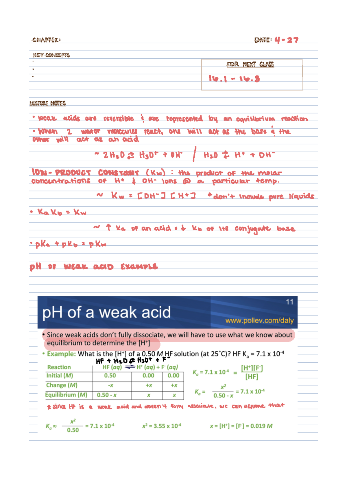CHEM104 Lecture Notes: Weak Acid and Bases - chapter rate regencies at ...