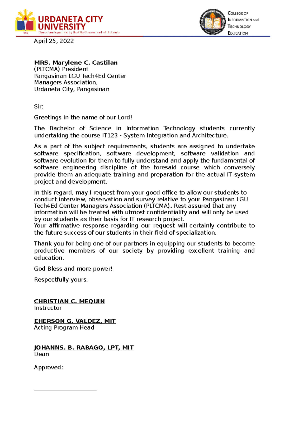 SIA-letter - None - April 25, 2022 MRS. Marylene C. Castilan (PLTCMA ...