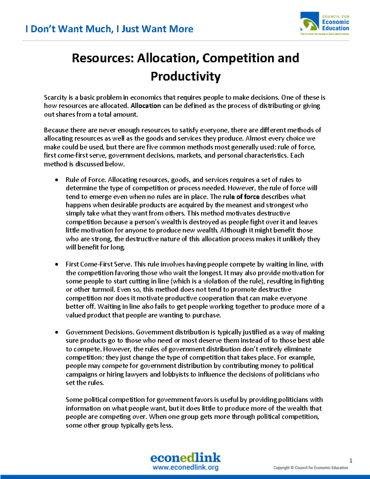 Resource-Allocation-Reading - I Don’t Want Much, I Just Want More 1 ...