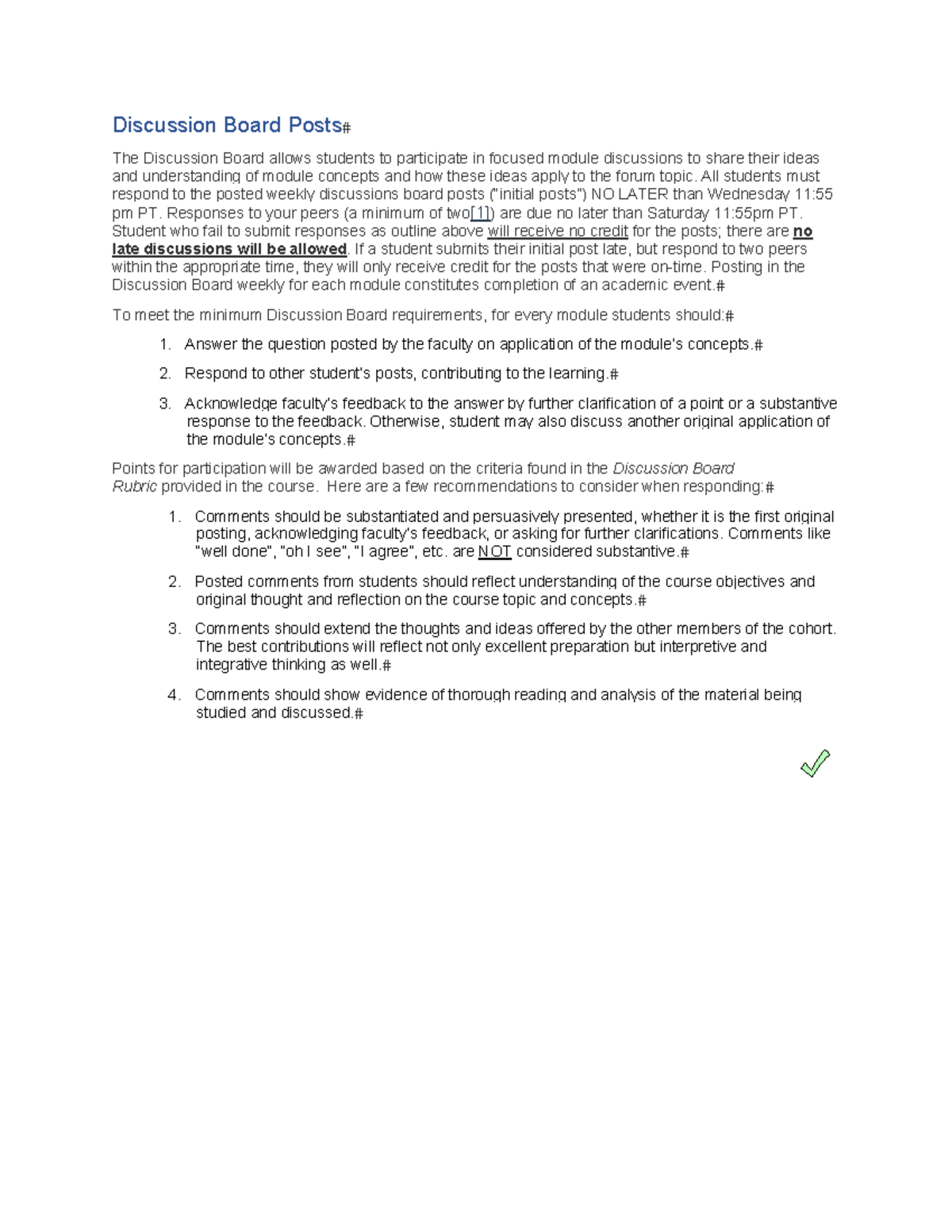 Discussion Grading Rubric - Discussion Board Posts The Discussion Board ...