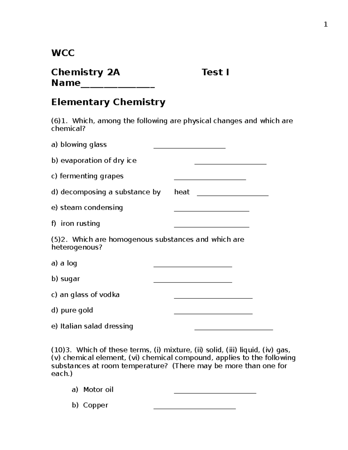 Chem2A Exam 1 Sp 19v2-1 - mnjknlmlknln nj - WCC Chemistry 2A Test I ...