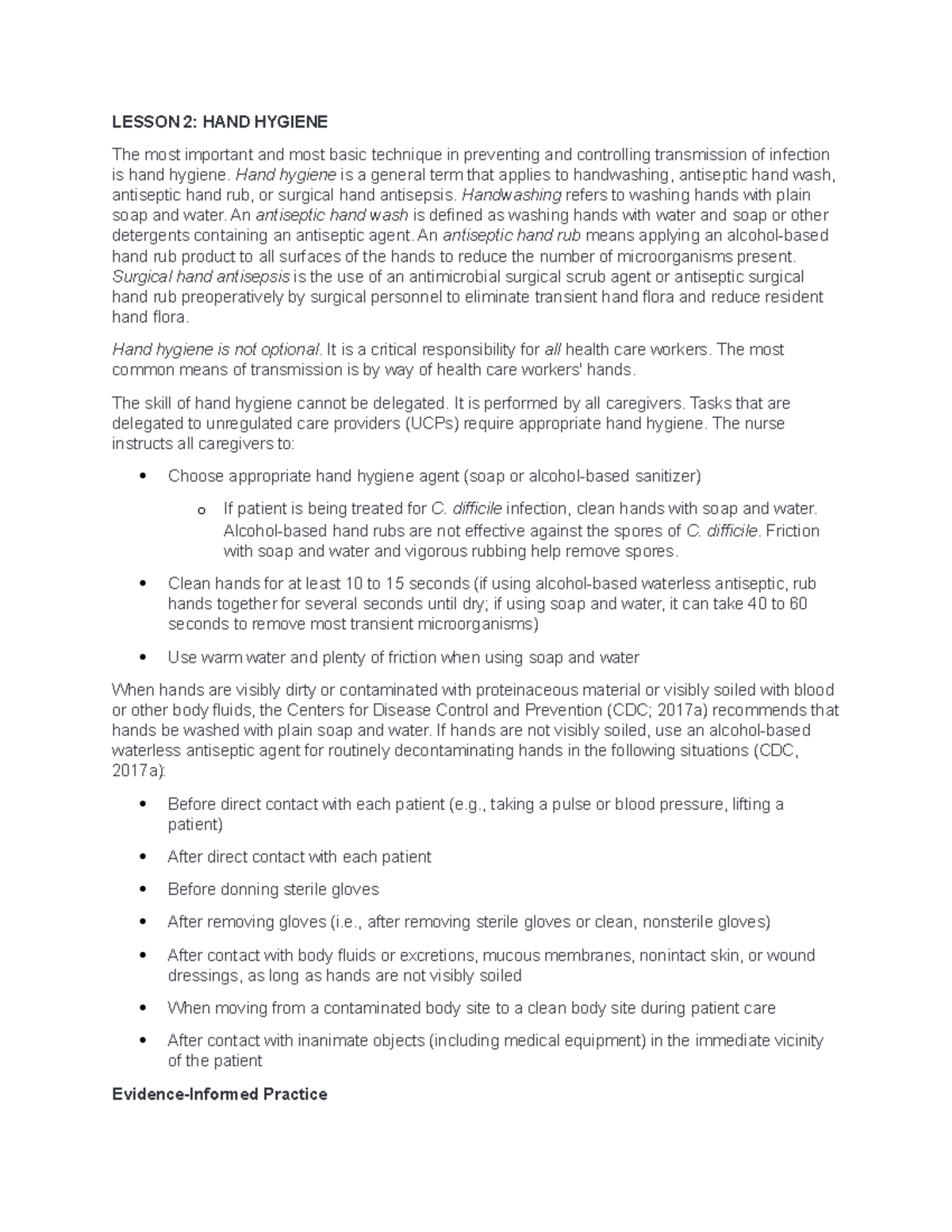 Module 2 Infection Control Lesson 2 - LESSON 2: HAND HYGIENE The most ...