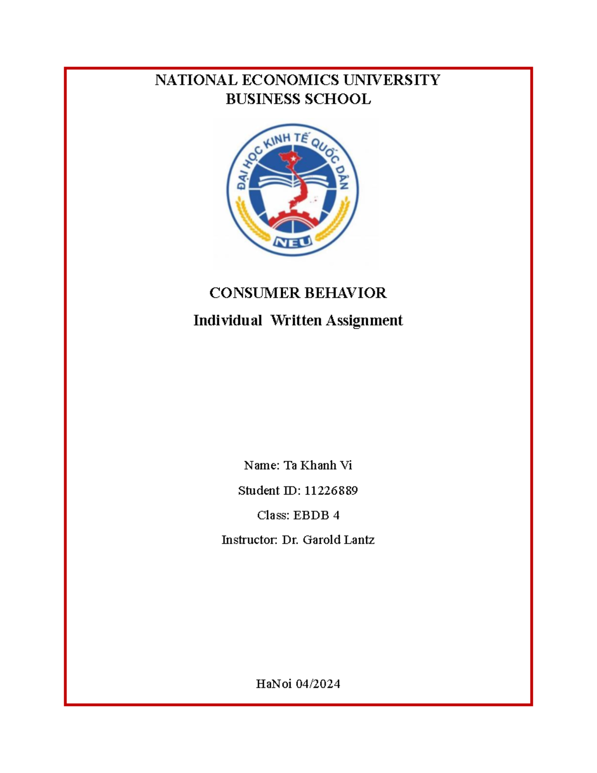 Individual consumer behavior - NATIONAL ECONOMICS UNIVERSITY BUSINESS ...