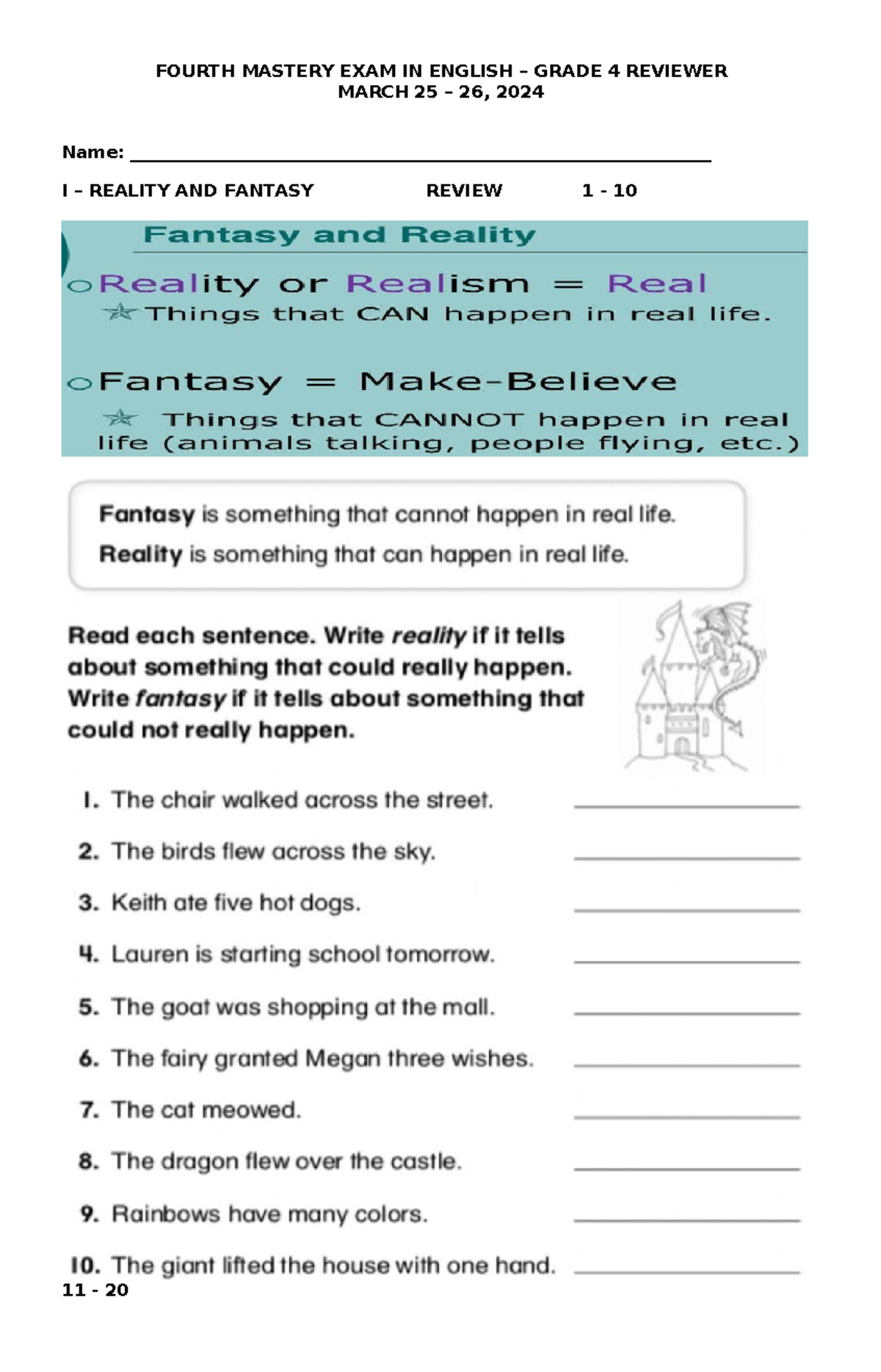 Fourth Mastery EXAM IN English - FOURTH MASTERY EXAM IN ENGLISH – GRADE ...