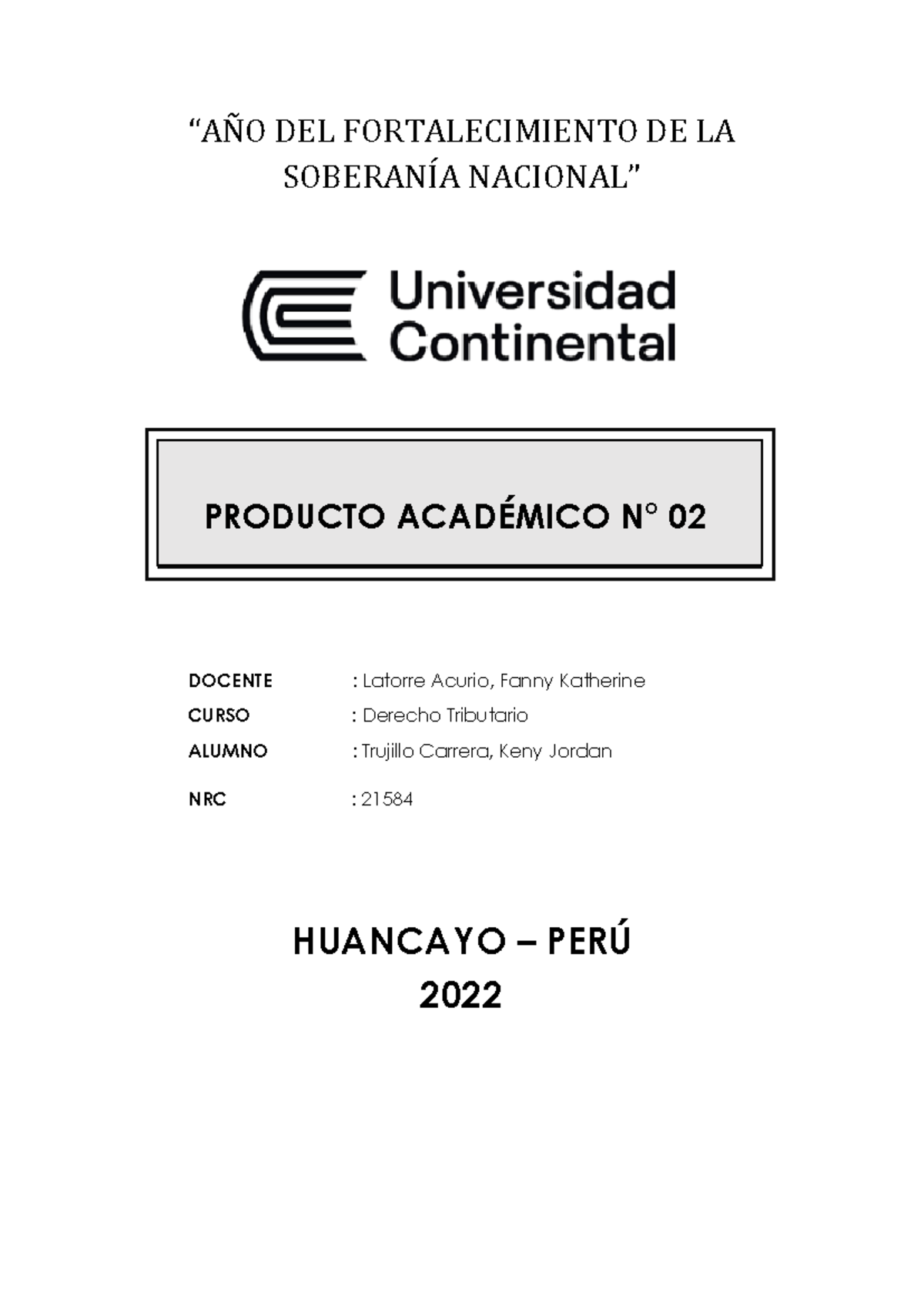 PAE2 - PRODUCTO ACADEMICO - “AÑO DEL FORTALECIMIENTO DE LA SOBERANÍA ...