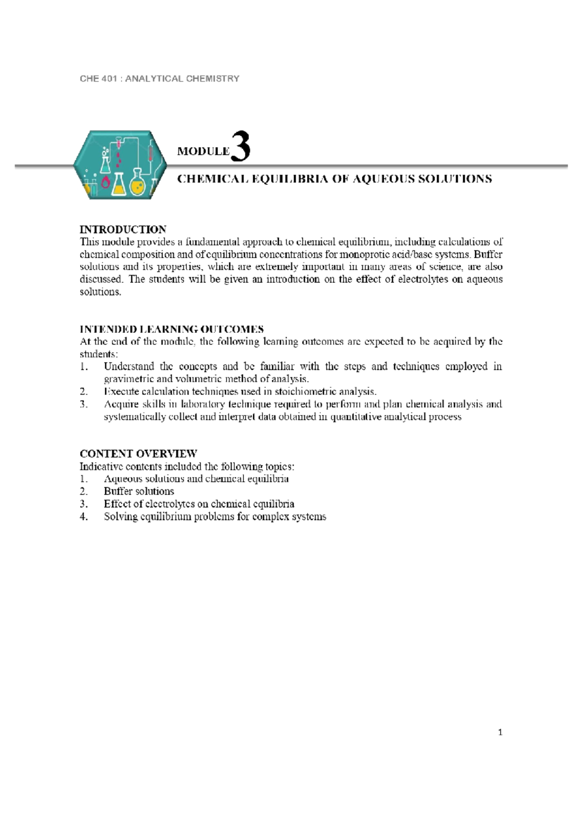 Module 3 - Chemical Equilibria of Aqueous Solutions - BS Chemical ...