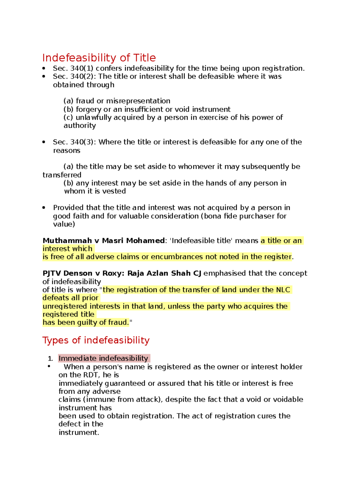 Section 340 NLC Indefeasibility of Title - Indefeasibility of Title Sec ...