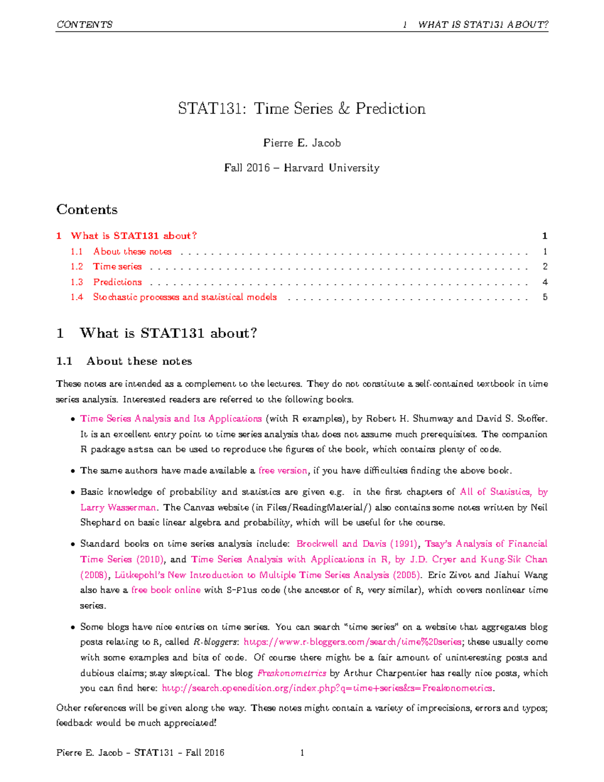 Time Series-1-introduction - CONTENTS 1 WHAT IS STAT131 ABOUT? STAT131: Time Series & Prediction ...