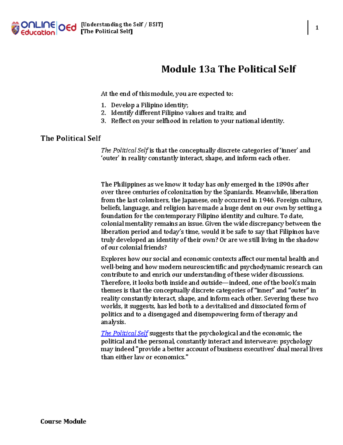 [The Political Self] - [Understanding the Self / BSIT] [The Political ...