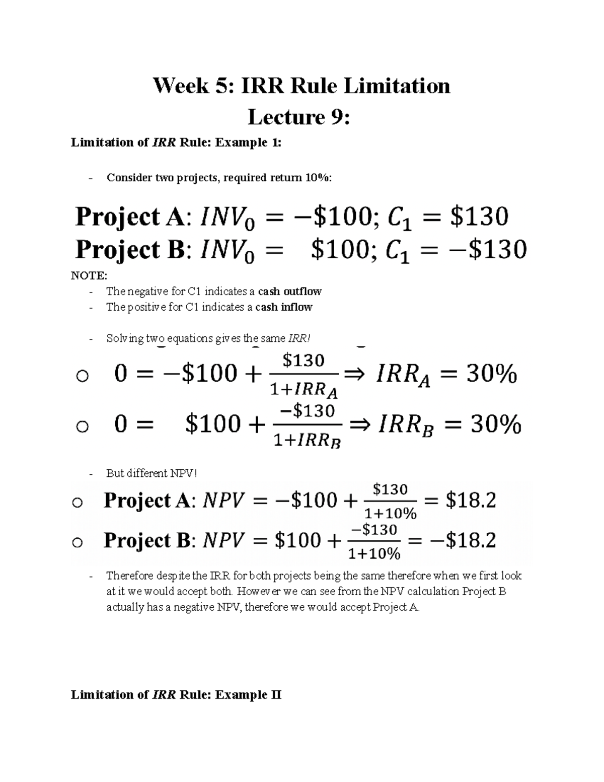 Week 5 IRR Rule Limitation - Week 5: IRR Rule Limitation Lecture 9: Limitation of IRR Rule ...