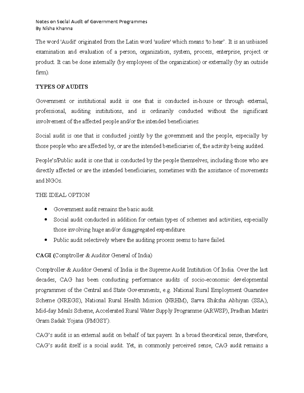 Social Audit (Unit III) - By Nisha Khanna The word 'Audit' originated ...