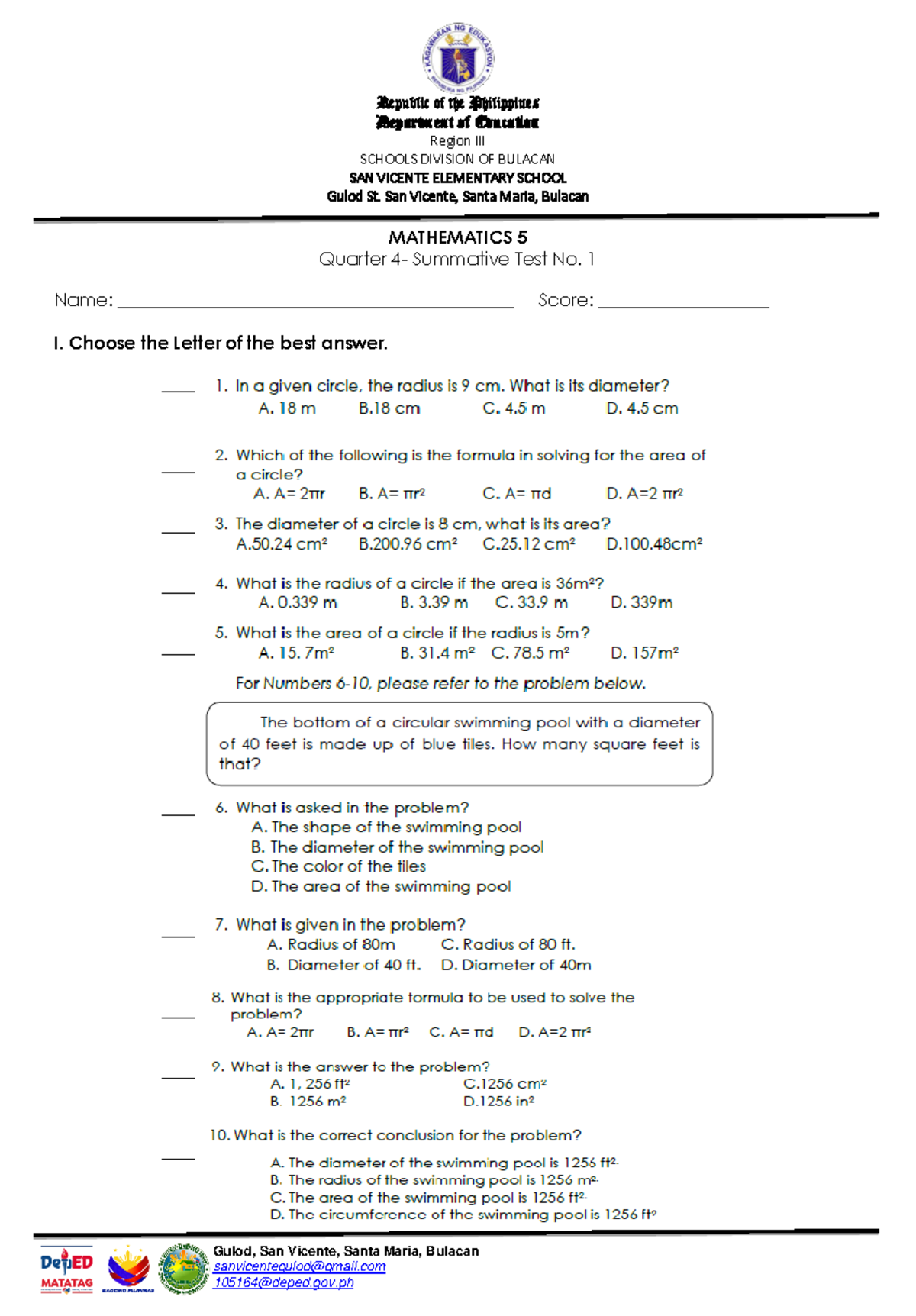 MATH-Q4-ST1 - Math reviewer - Republic of the Philippines Department of ...