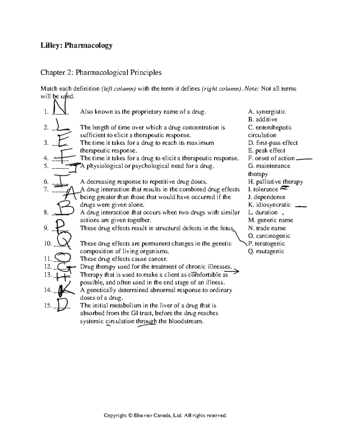 Chap2 matching exercise - Copyright © Elsevier Canada, Ltd. All rights ...