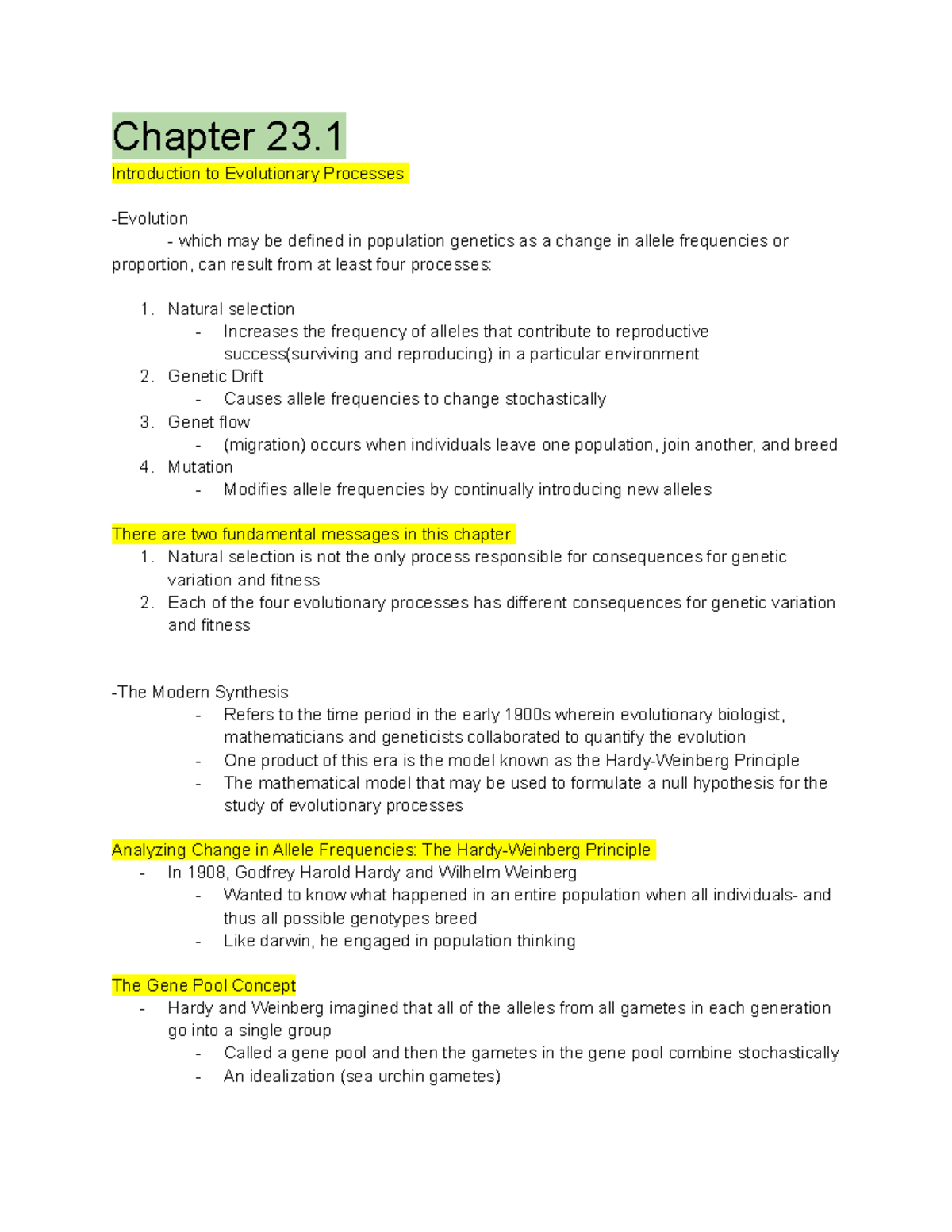Bio1m03 23 - evolution lecture notes - Chapter 23. Introduction to ...