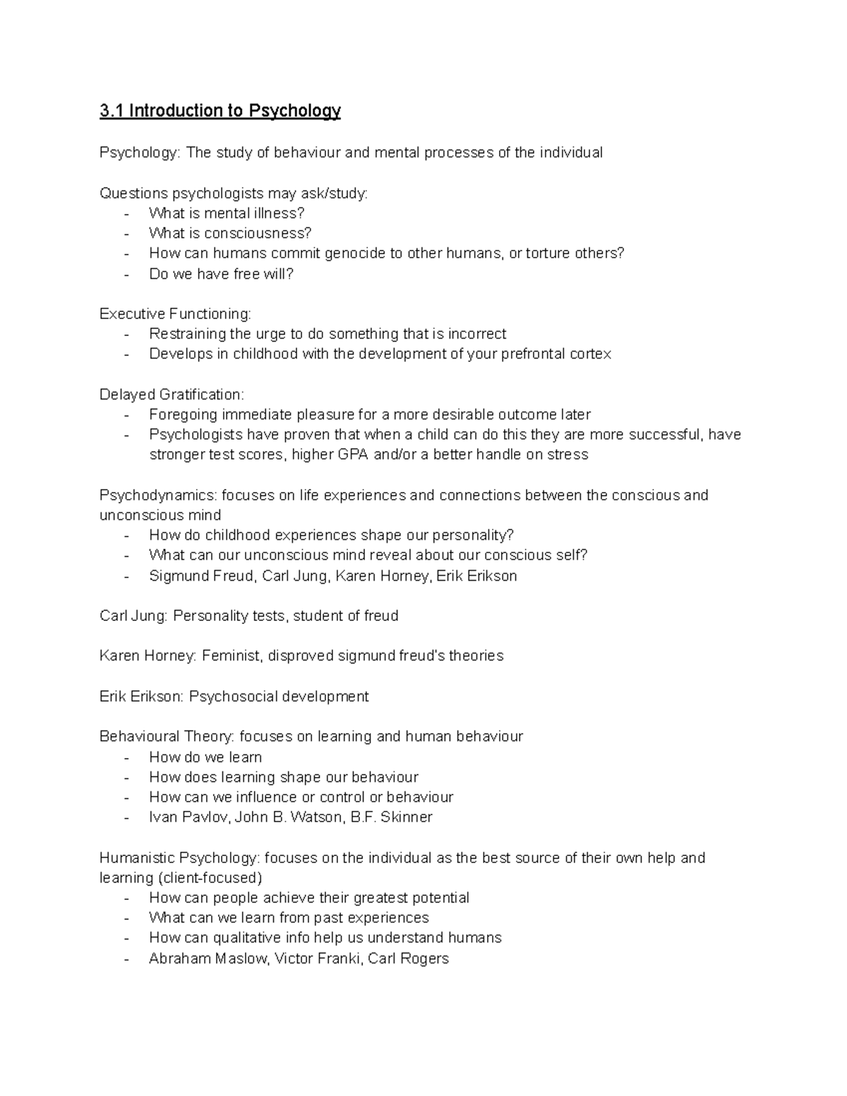 Unit 3 SAP Notes - 3 Introduction to Psychology Psychology: The study ...
