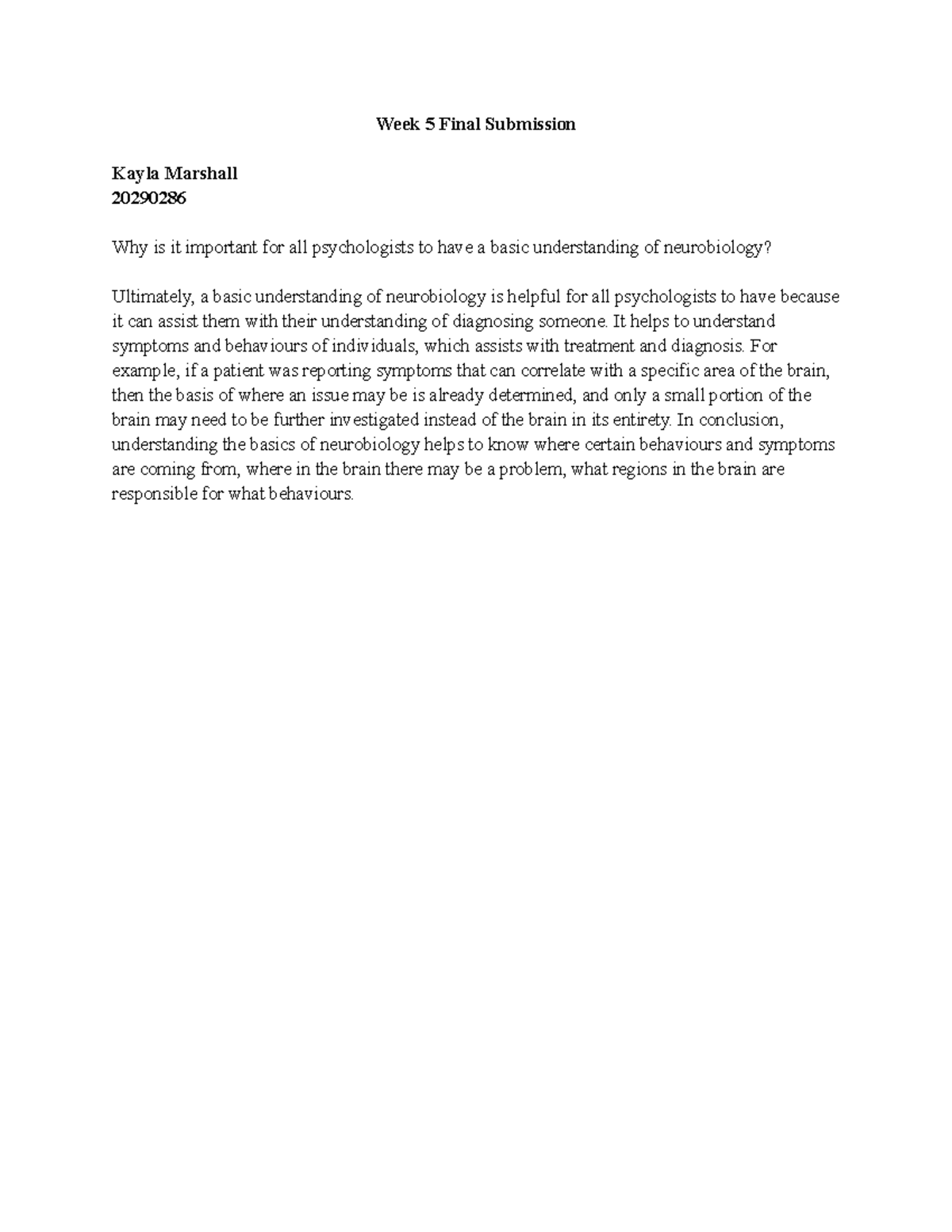 Psychology Week 5 Final Submission - psyc100 - queensu - Studocu