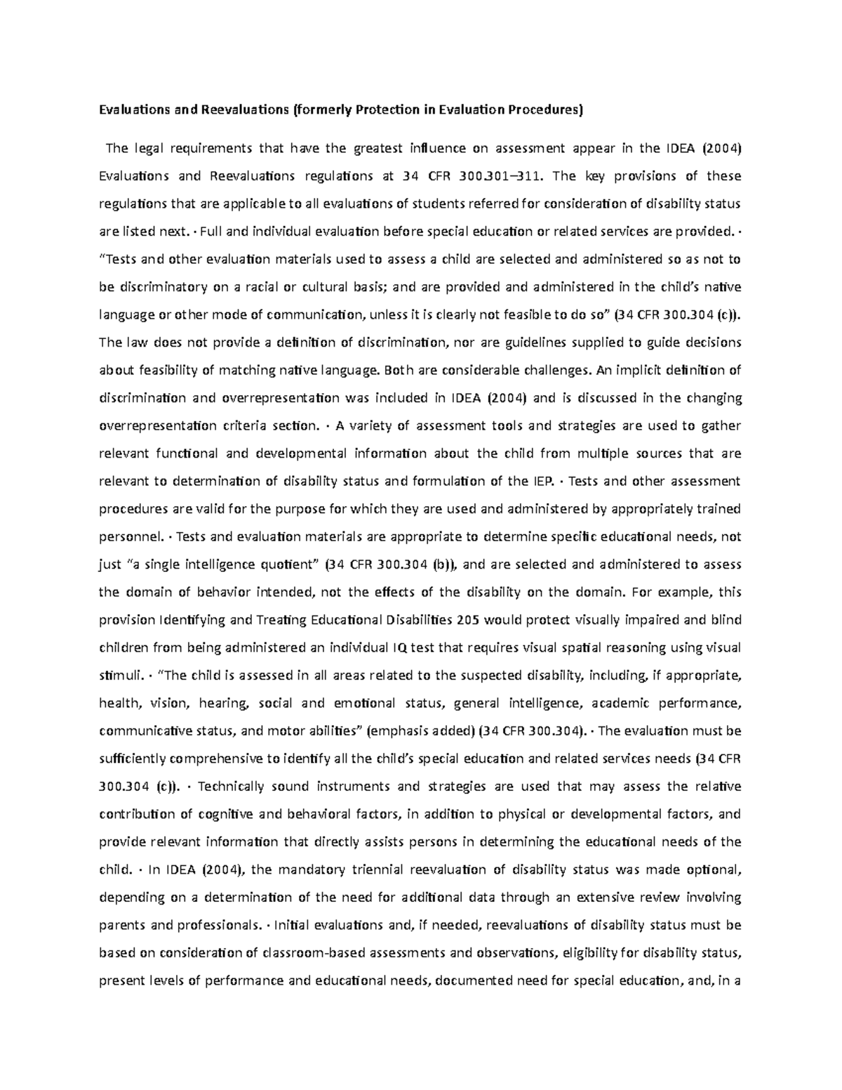 Evaluations and Reevaluations (formerly Protection in Evaluation Procedures) - The key ...