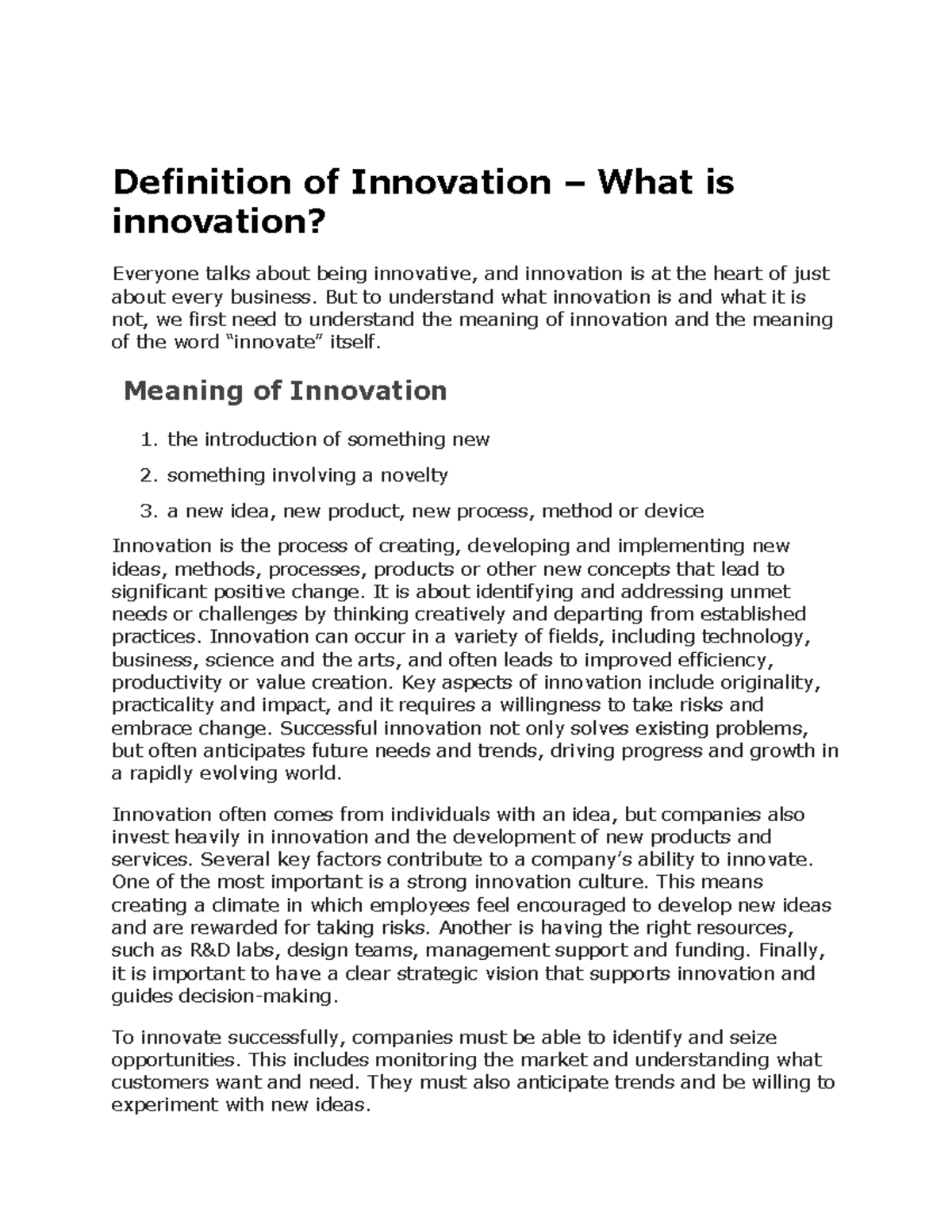 Innovation and concept of innovation - Definition of Innovation – What ...