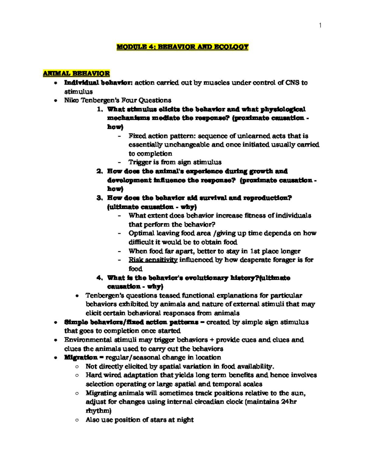 Module 4 Behaviour & Ecology - MODULE 4: BEHAVIOR AND ECOLOGY ANIMAL ...
