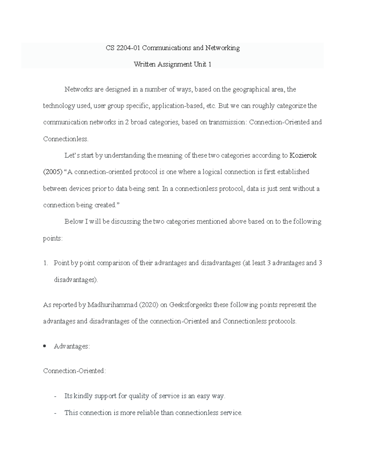 Cs 2204 Written Assignment Unit 1 Cs 2204 01 Communications And Networking Written Assignment 2247