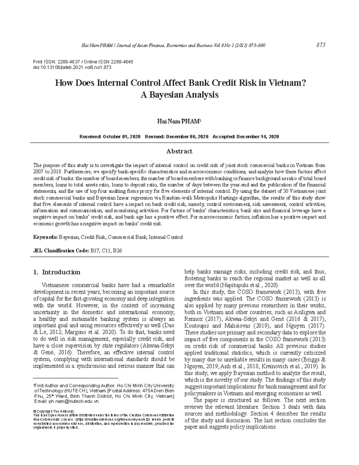 How Does Internal Control Affect Bank Credit Risk in Vietnam A Bayesian ...