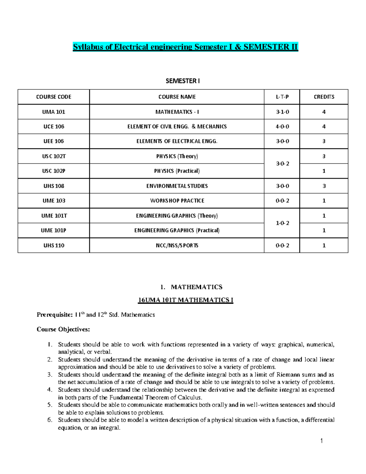 BTech Semester 1-2 - For exam purposes - Syllabus of Electrical ...