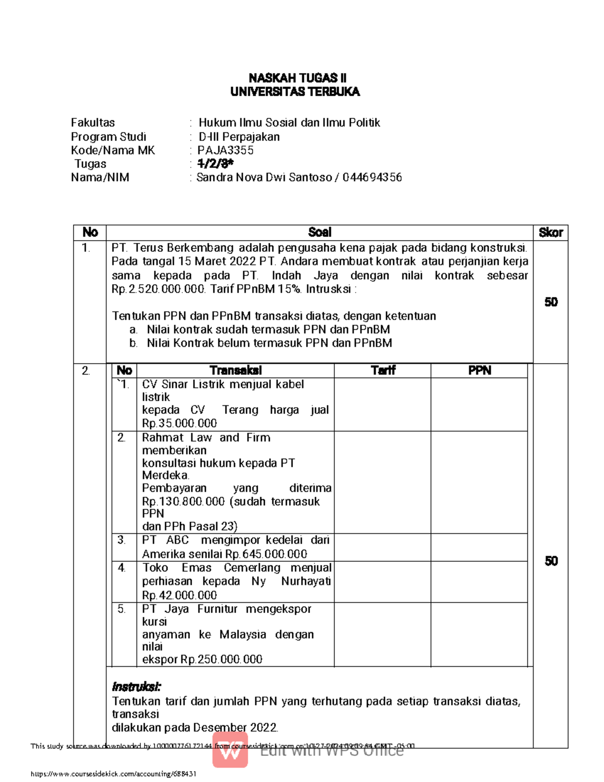 Lab PPN dan PPn BM - apa hayo - NASKAH TUGAS II UNIVERSITAS TERBUKA Fakultas : Hukum Ilmu Sosial ...