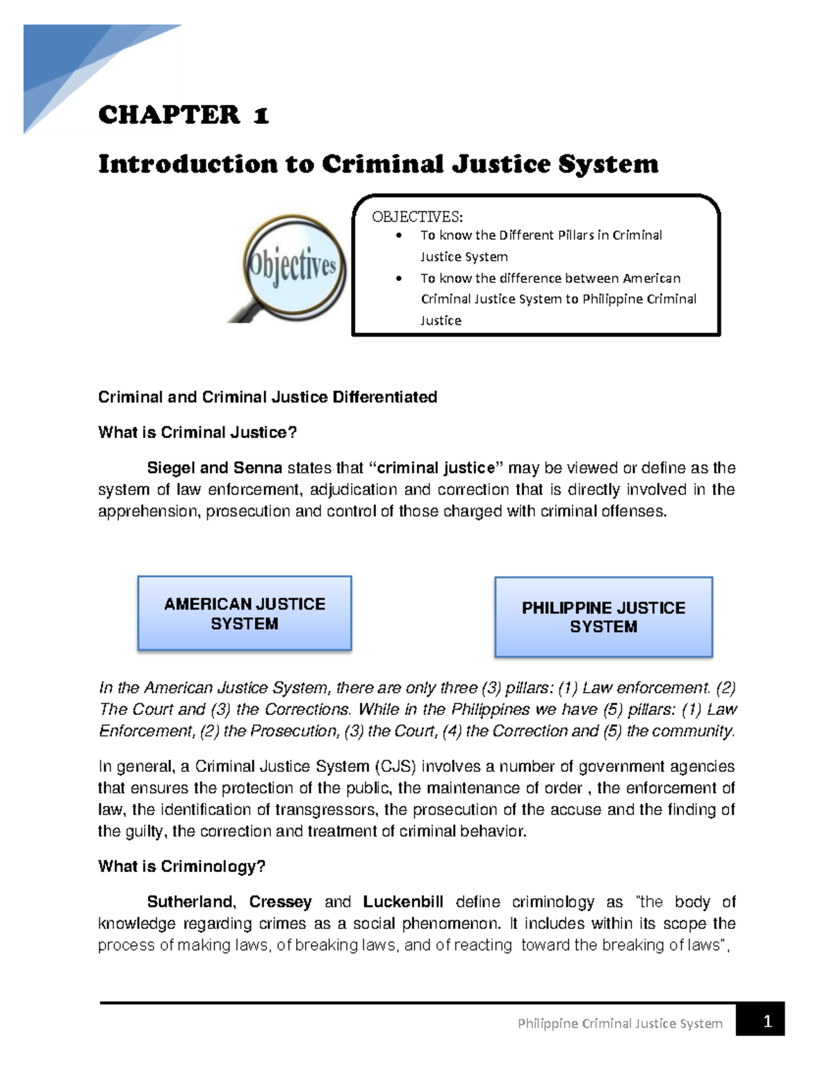 Introduction to Criminal Justice System - CHAPTER 1 Introduction to Criminal Justice System ...