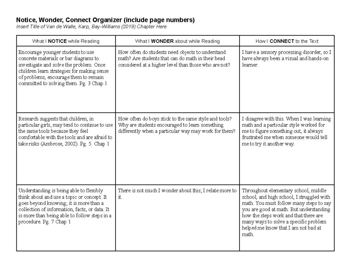 Notice Wonder Connect Chapter 1 EDU 216 - Notice, Wonder, Connect ...
