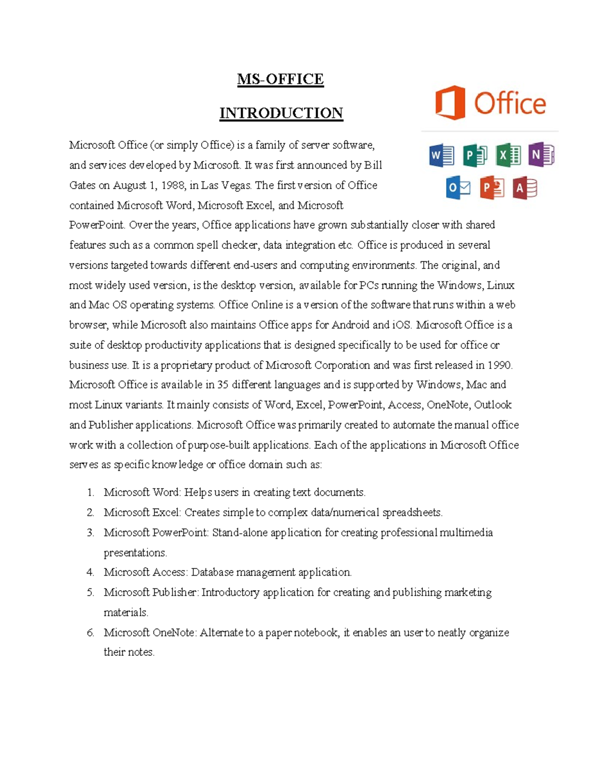 File ms office - viva file - MS-OFFICE INTRODUCTION Microsoft Office ...
