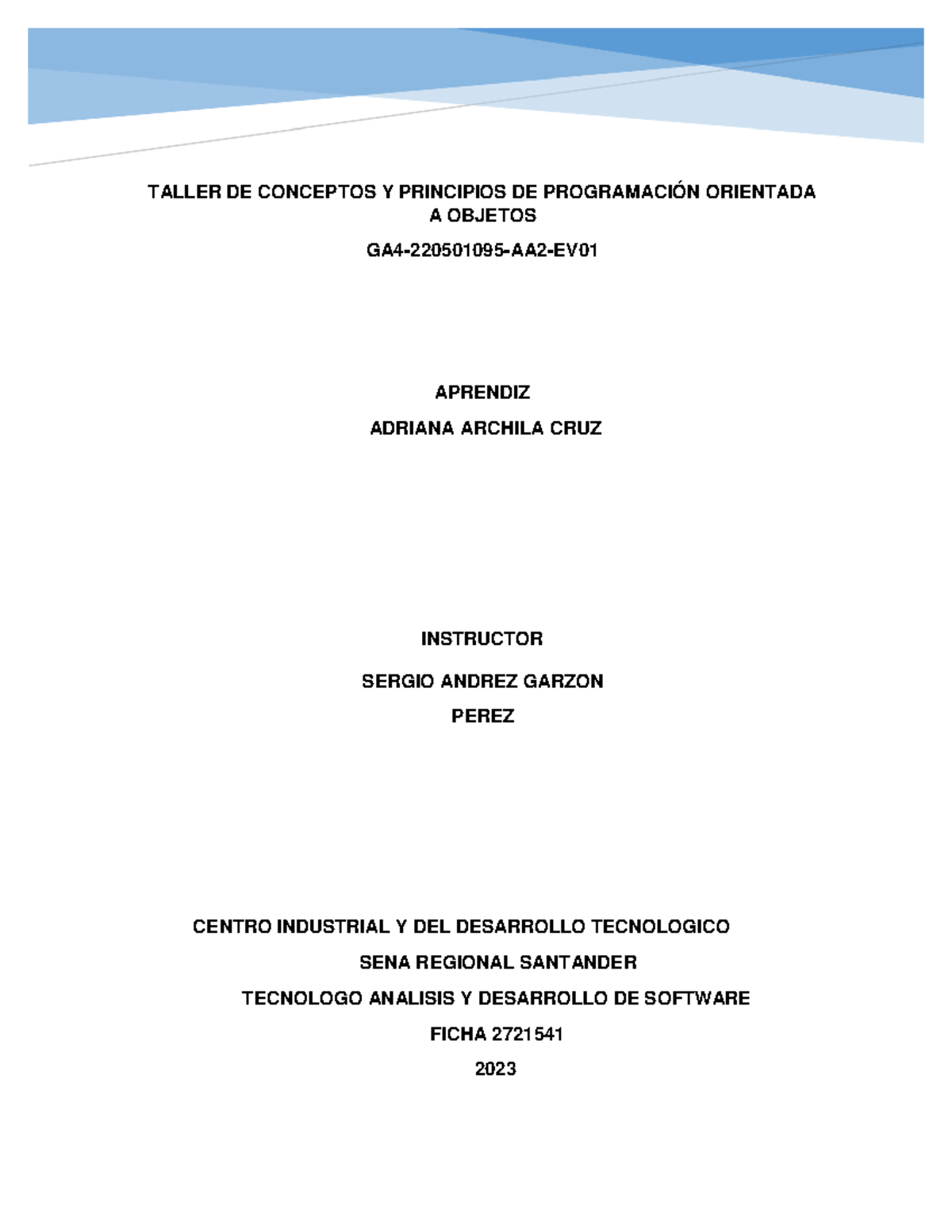 Taller De Conceptos Y Principios De Programación Orientada A Objetos Taller De Conceptos Y