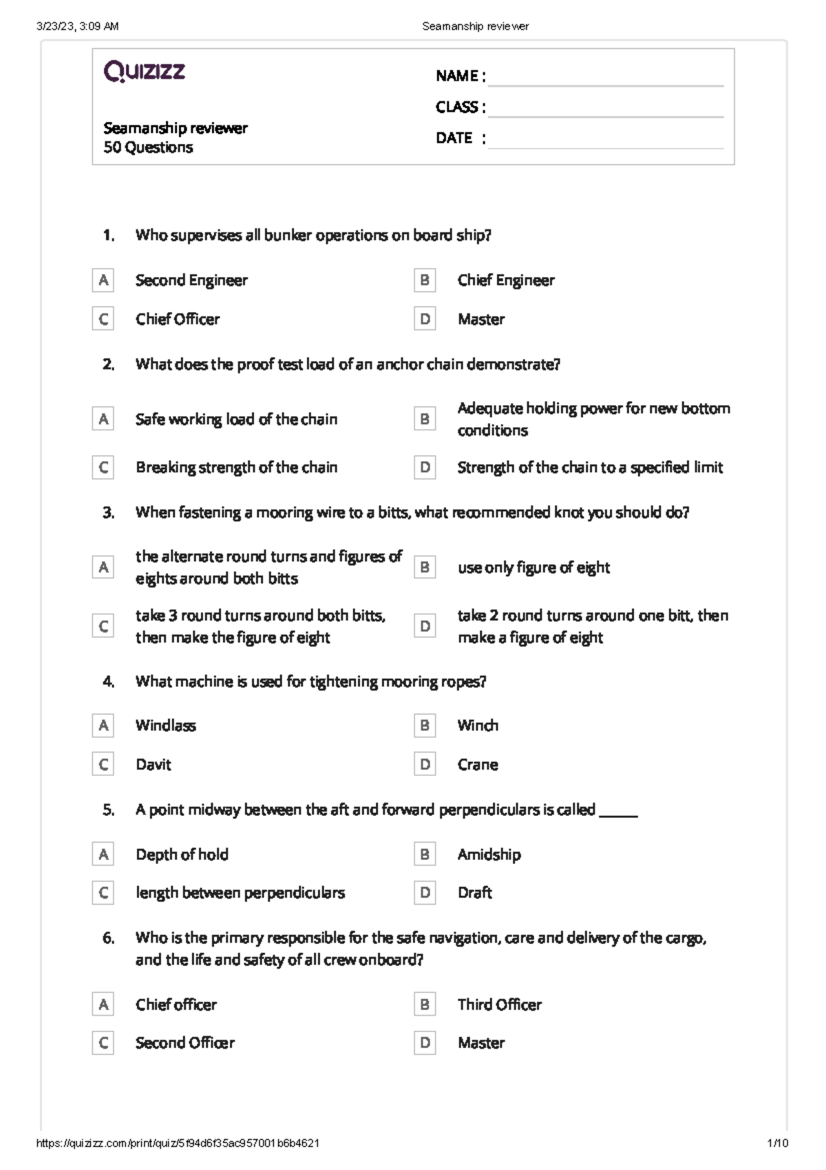 Seamanship MCQ questions and answers - Seamanship reviewer 50 Questions ...