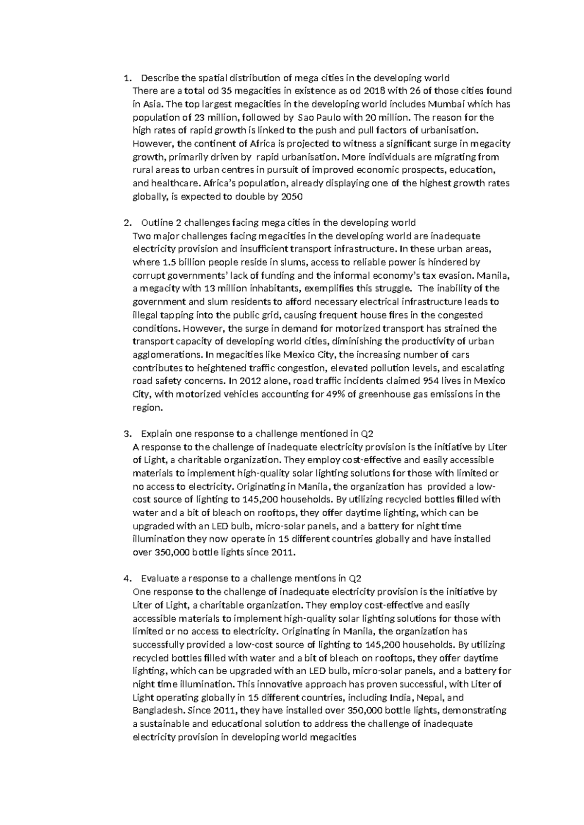 Short Ans Questions on mega city - Describe the spatial distribution of ...