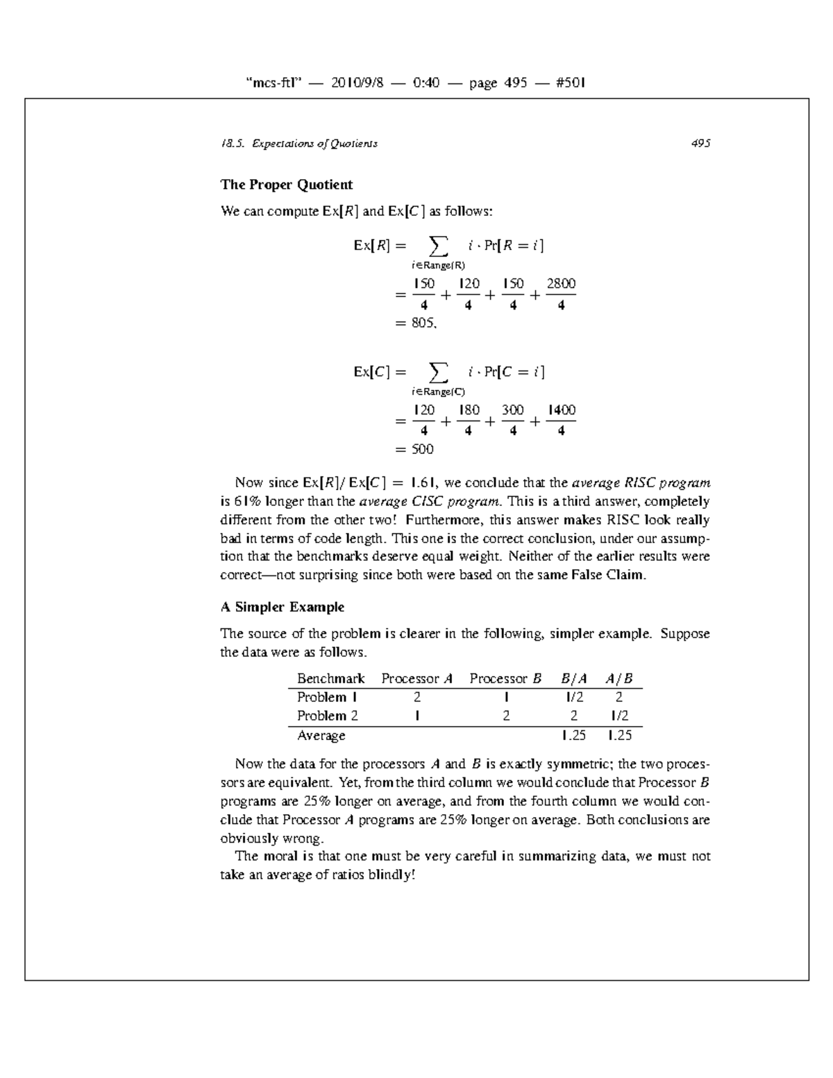 Mathematics for Computer Science-101 - Expectations of Quotients 495 The Proper Quotient We can ...