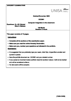 MEMO CIC 2601 Assignment 2 - CIC 2601/101/3/2019 MEMO FOR ASSIGNMENT 2 ...